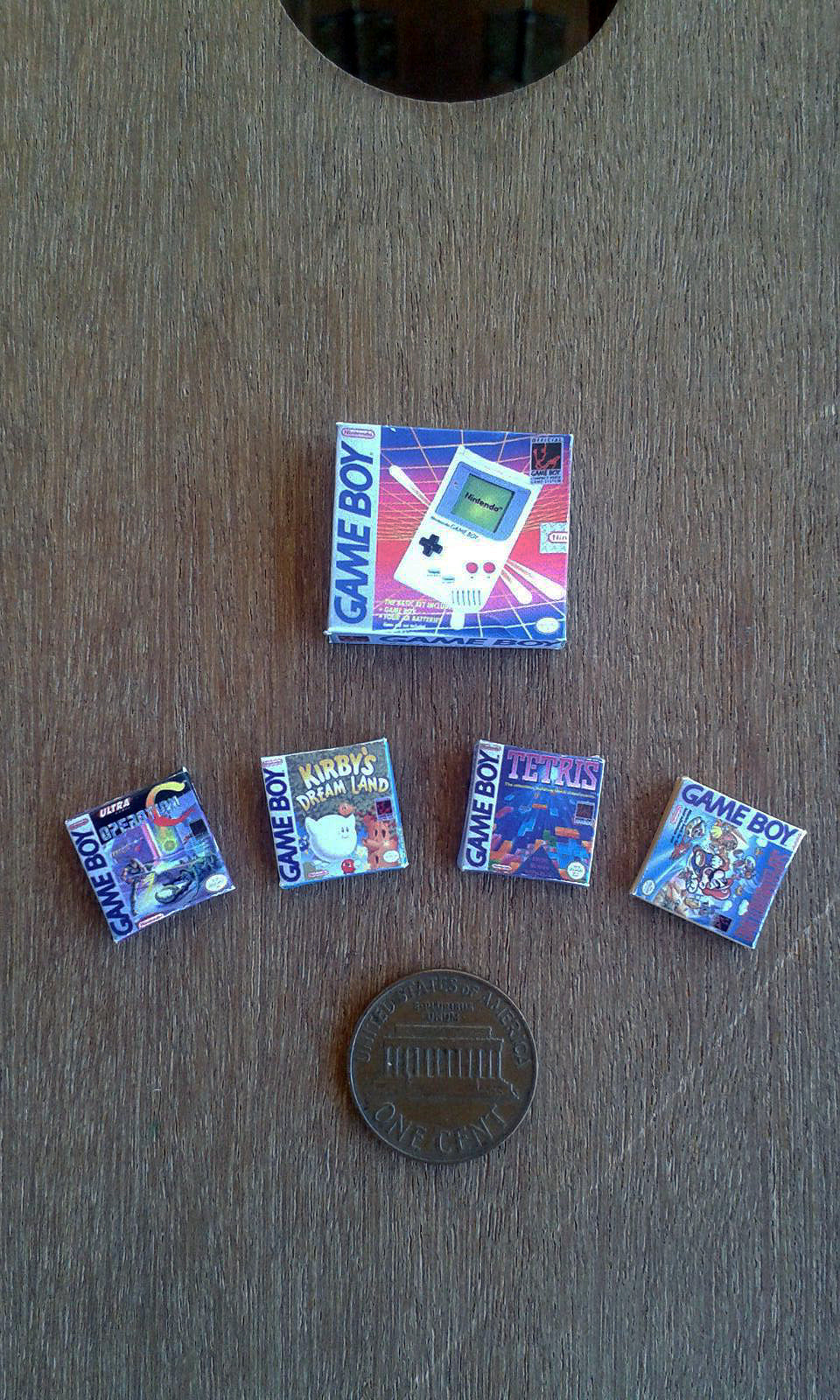 Miniature Gameboy box + 4 game boxes (1:12 scale) – Tiny Must Haves