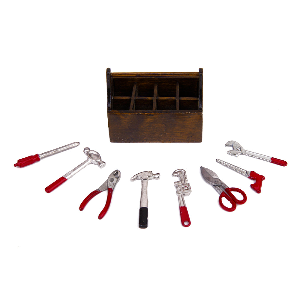 Miniature Toolbox Set with Wooden Box 1:12 scale – Tiny Must Haves